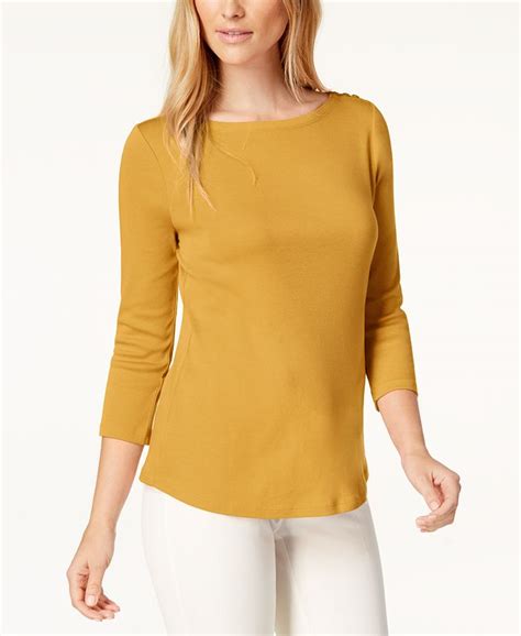Charter Club Womens Pima Cotton Boat Neck Top Created For Macys Macys