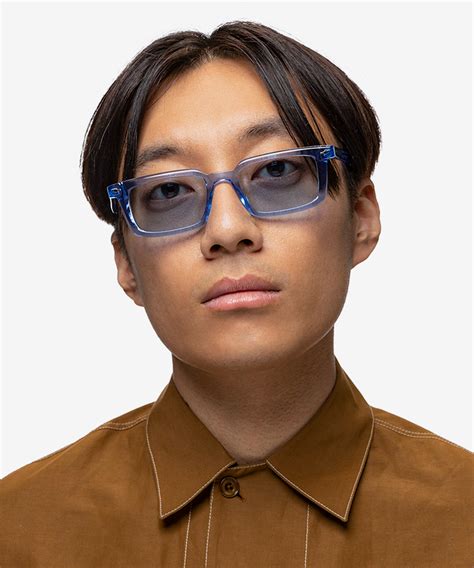 Riley Rectangle Crystal Blue Frame Prescription Sunglasses