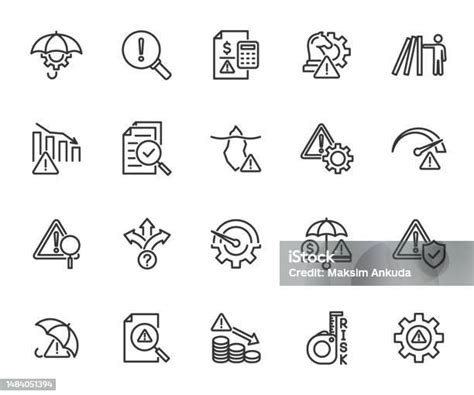 위험 관리 라인 아이콘의 벡터 집합입니다 아이콘 포함 위험 분석 손실 최소화 투자 계획 경영 결정 위험 평가 감사 등 완벽한 픽셀 아이콘에 대한 스톡 벡터 아트 및 기타