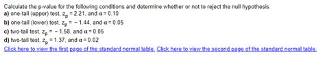 Solved Calculate The P Value For The Following Conditions Chegg