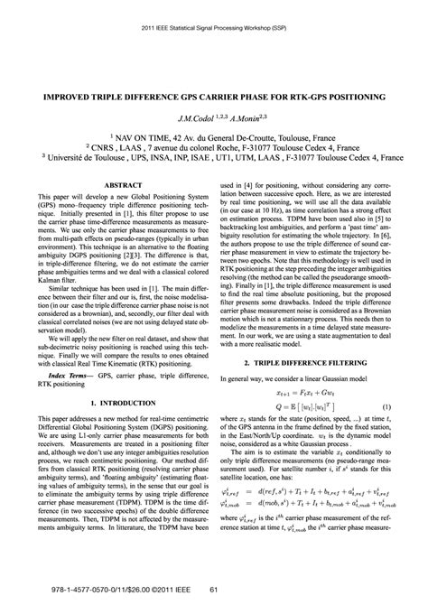 Pdf Improved Triple Difference Gps Carrier Phase For Rtk Gps Positioning