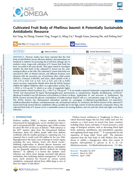 Pdf Cultivated Fruit Body Of Phellinus Baumii A Potentially Sustainable Antidiabetic Resource