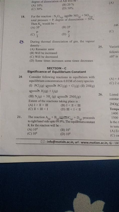 Section C Significance Of Equilibrium Constant 20 Consider Following R