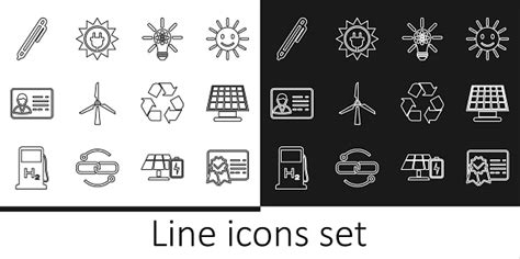 세트 라인 인증서 템플릿 태양 에너지 패널 기어가 있는 전구 풍력 터빈 식별 배지 펜 재활용 기호 및 아이콘 벡터 0명에 대한 스톡 벡터 아트 및 기타 이미지 Istock