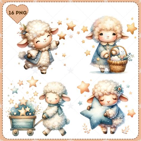 Cute Sheep Clipart Sheep Png Sheep And Stars Collection Watercolor
