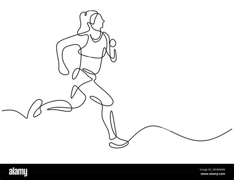 Marathon Running Continuous One Line Drawing Woman Run With Sport