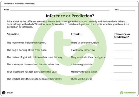 Inference Or Prediction Worksheet Teach Starter