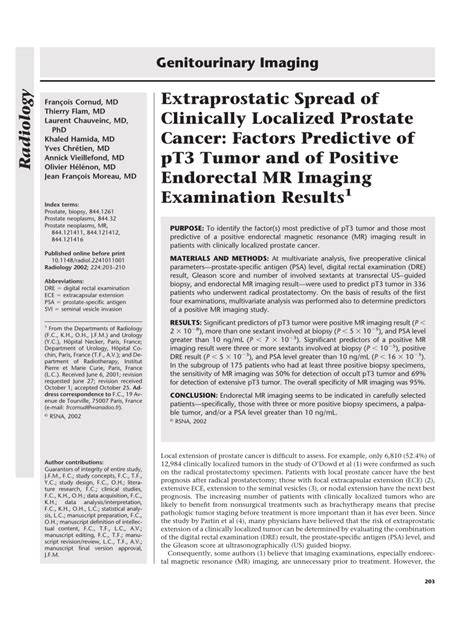 Pdf Extraprostatic Spread Of Clinically Localized Prostate Cancer Factors Predictive Of Pt3