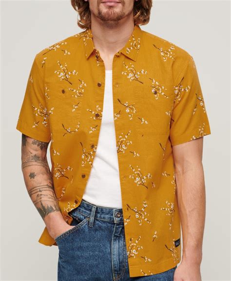 Mens Short Sleeve Beach Shirt In Golden Blossom Superdry Uk