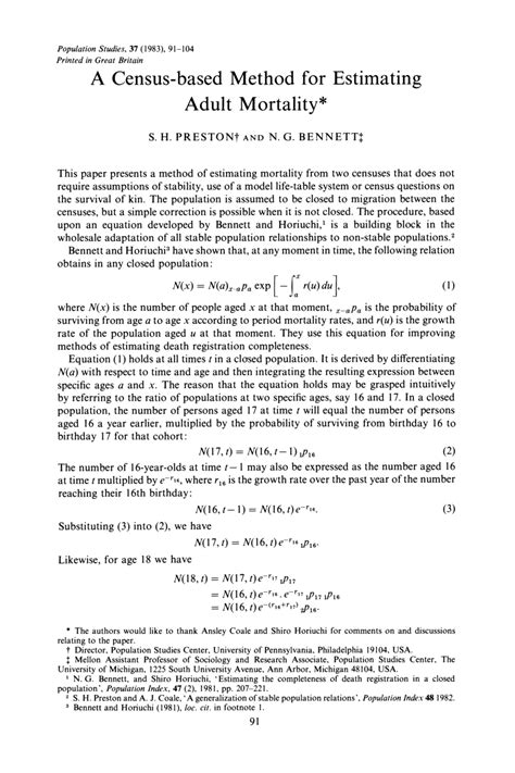 pdf a census based method for estimating adult mortality