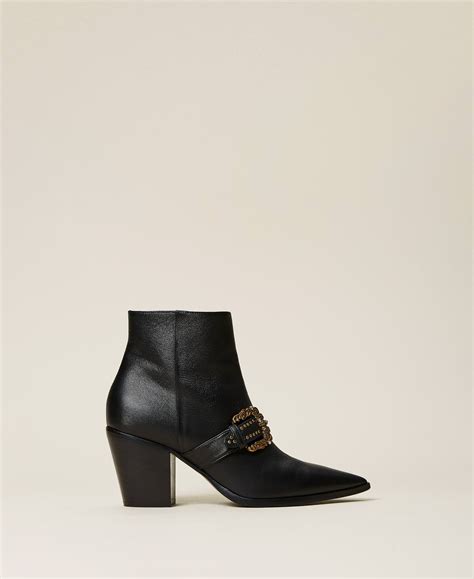 Botines Texanos De Piel Con Hebilla Mujer Negro TWINSET Milano