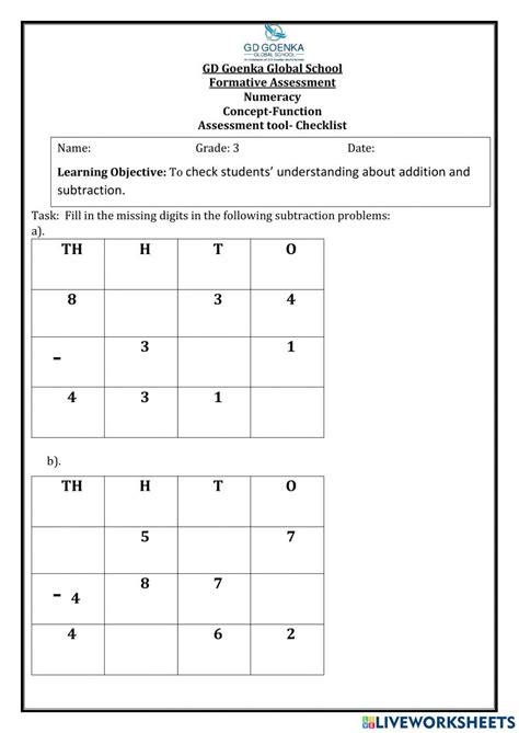 Formative Assessmentadd Sub Online Exercise For Live Worksheets