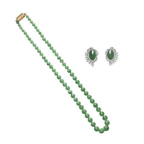 No Reserve Jadeite Bead Necklace Together With A Pair Of Jadeite And