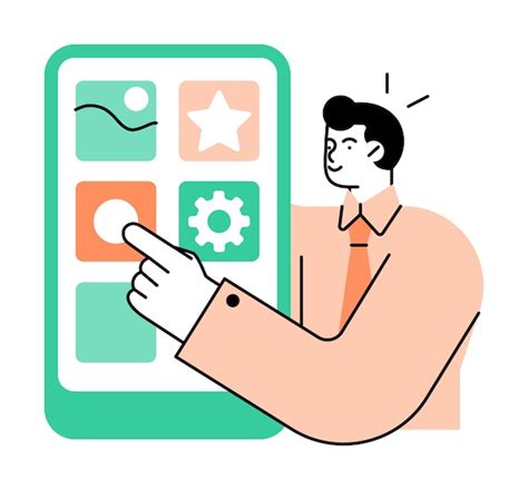 Premium Vector Man Interacting With Touchscreen Interface