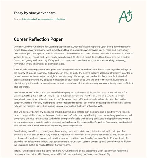 Career Reflection Paper Free Essay Example StudyDriver