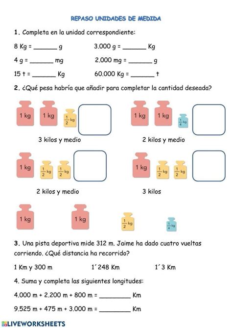 Repaso Unidades De Medida Unidades De Medida Actividades De Medición