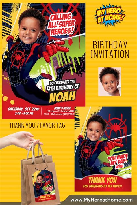 Miles Morales Photo Invitation Spider Verse Birthday Invitation