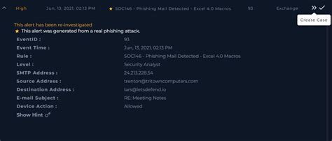 ron mercier on linkedin letsdefend soc alert walkthrough soc146 — phishing mail detected — excel…