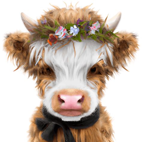 Shabby Chic Baby Highland Cow With Flower Crown Creative Fabrica