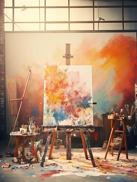 Plano De Fundo Do Estúdio De Arte Moderna Pintura Abstrata Cavalete E Fluxo De Criador De