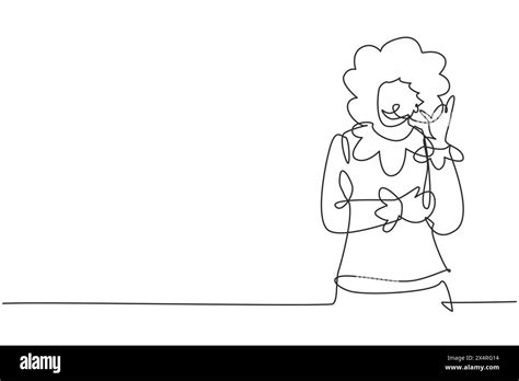 Continuous One Line Drawing Female Clown With Call Me Gesture Wearing
