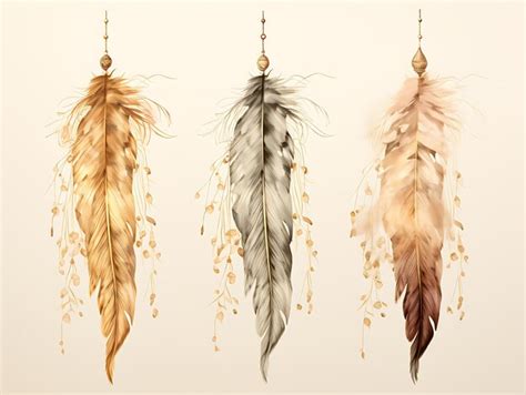 Premium Photo Watercolor Of Raffia Natural String With Feathers And
