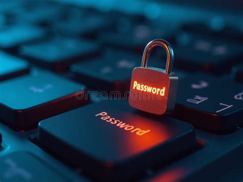 A Small Padlock With The Word Password Glows On A Dark Keyboard Stock Illustration