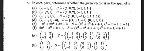 solved 5 in each part determine whether the given vector