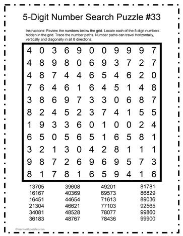 5 Digit Number Search 33 Learn With Puzzles