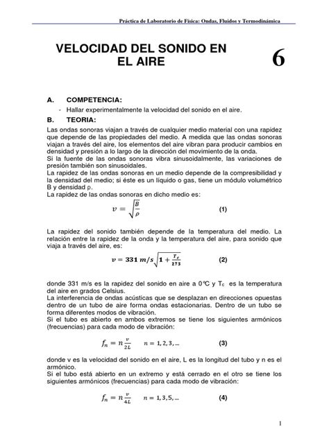 Practica 6 Velocidad Del Sonido En El Aire Pdf Olas Sonido