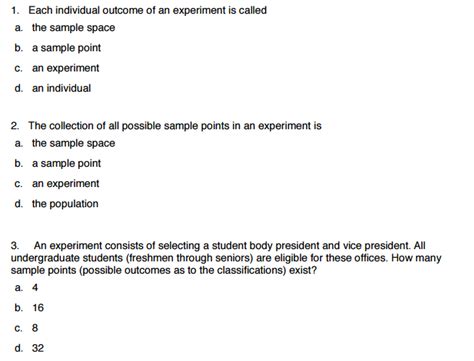 solved 1 each individual outcome of an experiment is called