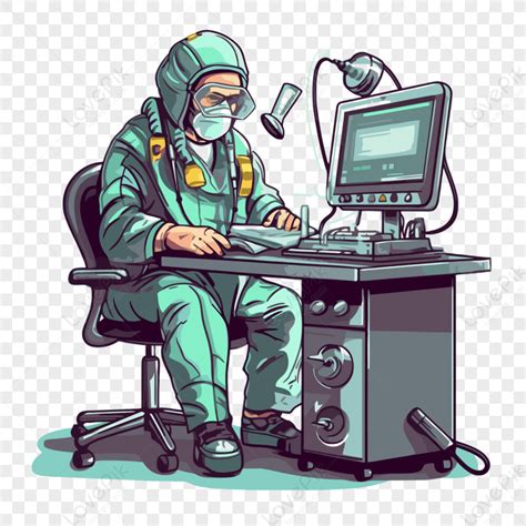 컴퓨터 책상 만화를 사용하여 수술복을 입은 마취 클립 아트 남자 벡터마취과 Png 일러스트 무료 다운로드 Lovepik