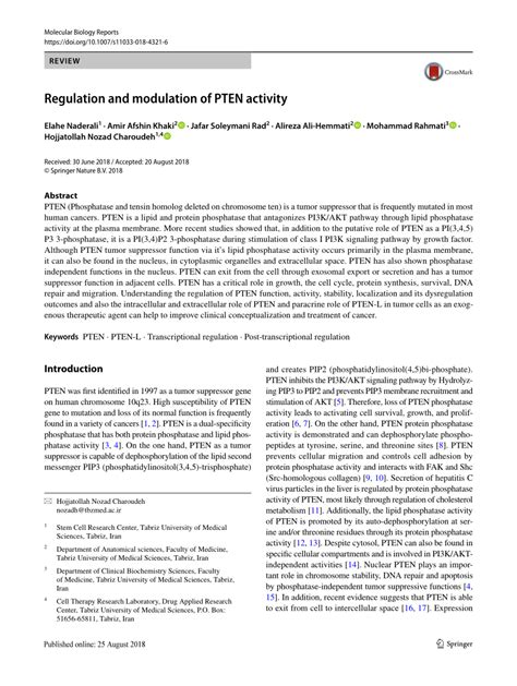 Pdf Regulation And Modulation Of Pten Activity