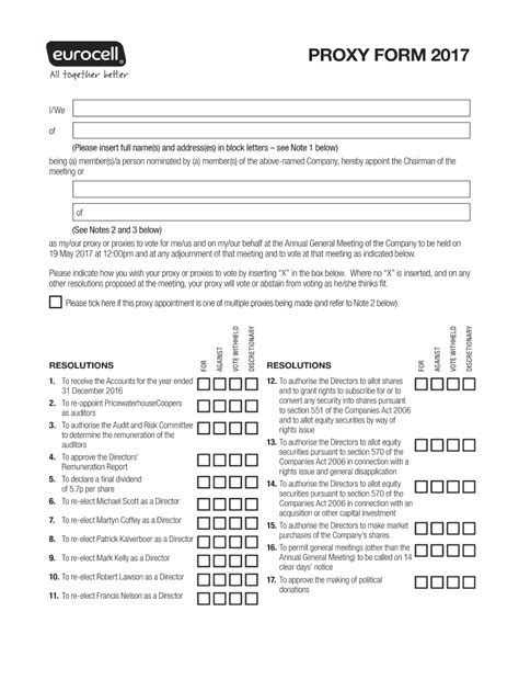 Fillable Online Proxy Form 2017 Fax Email Print Pdffiller