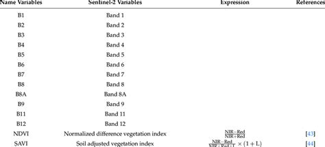 Set Of Sentinel Bands And Indexes Tested For Lst Modeling Download Scientific Diagram
