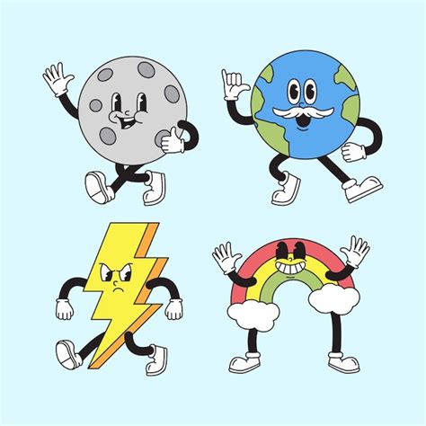 Colección de elementos de dibujos animados de clima plano dibujado a mano de vector Vector Premium