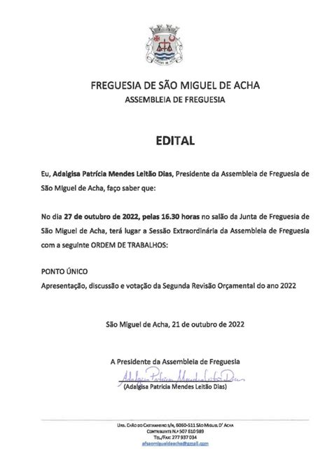 Assembleia De Freguesia Sessão Extraordinária Junta De Freguesia De