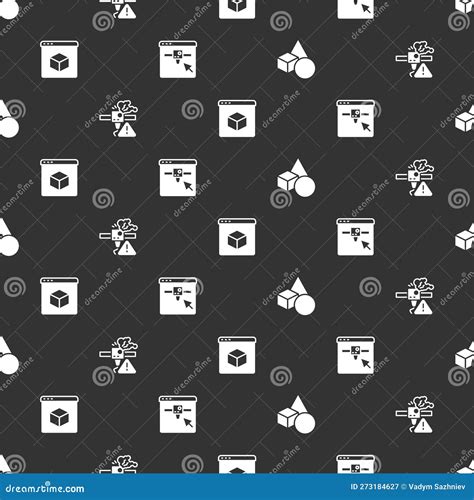 Set Basic Geometric Shapes 3d Printer Warning And Setting On Seamless Pattern Vector Stock