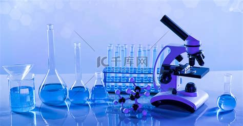 实验室烧杯，科学实验，蓝色背景高清摄影大图 千库网