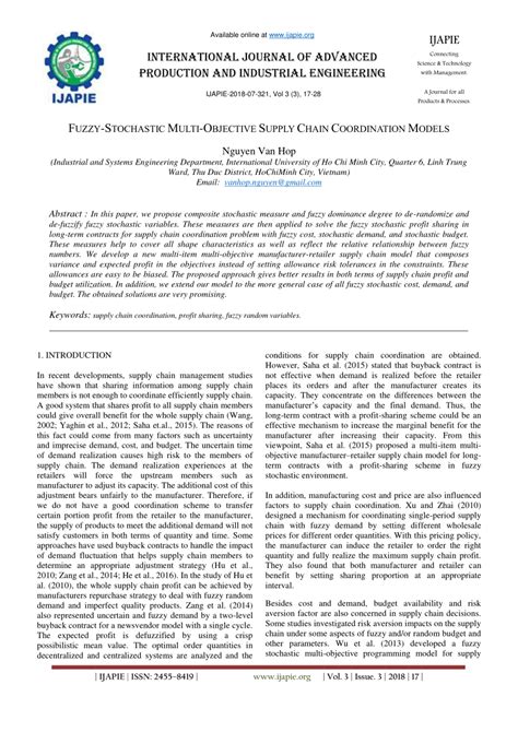 Pdf Fuzzy Stochastic Multi Objective Supply Chain Coordination Models