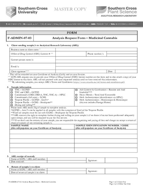 Fillable Online F Admin 07 03 Analysis Request Form Medicinal Cannabis Pdf Fax Email Print