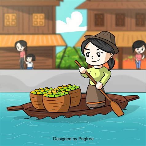 รูปผู้หญิง พายเรือ ขายผลไม้ ตลาดน้ำ ค้าขาย Png ขายผลไม้ ขายอาหาร