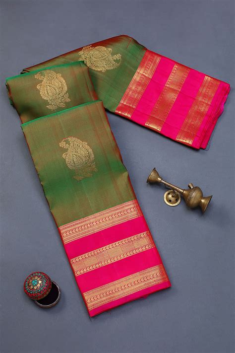 Buy Green Red Dual Tone Zari Woven Kanchipuram Silk Saree Online