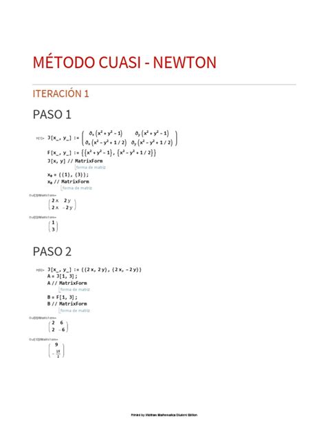 solving a system of nonlinear equations using the quasi newton method
