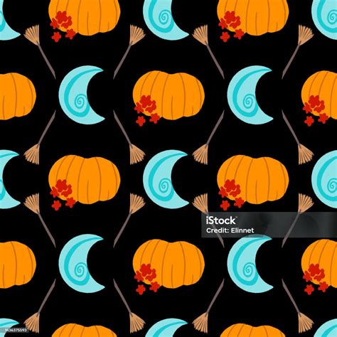 Spooky Halloween Repeat Pattern Design On Black Background Stock Illustration Download Image