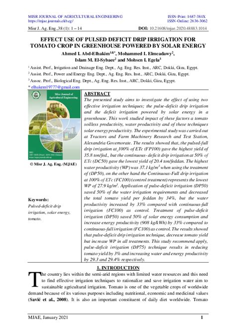 Pdf Effect Use Of Pulsed Deficit Drip Irrigation For Tomato Crop In