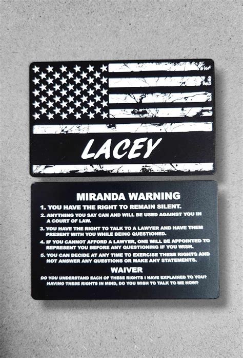 Metal Engraved Miranda Rights Card For Police Law Enforcement Custom