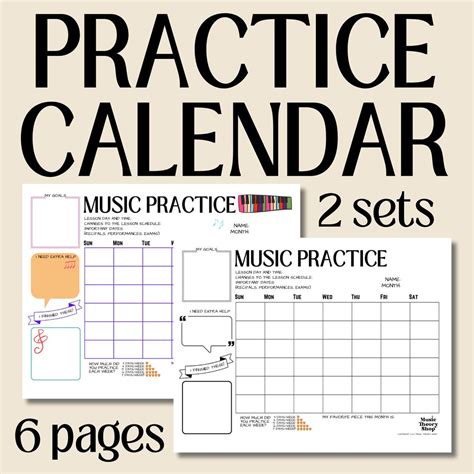 2 Practice Calendars Music Practice Tracker Practice Chart Music