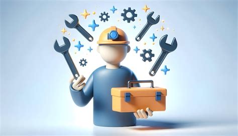 3D Flat Icon Person With Magic Toolbox And Floating Wrenches For