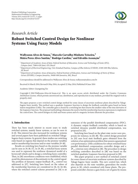 Pdf Robust Switched Control Design For Nonlinear Systems Using Fuzzy
